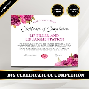 Lip Filler Certificate, Injector Nurse, Lip Filler Template, Printable ...