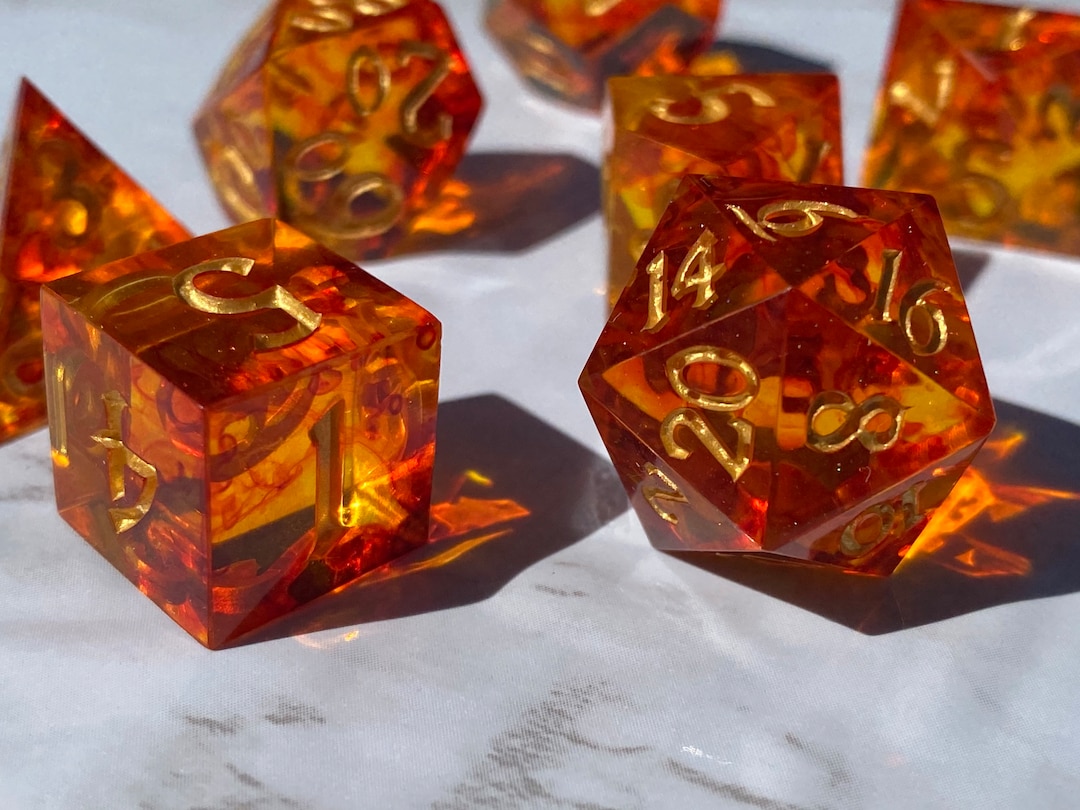Flames of the Pyromancer Sharp Dnd Dice Clear Handmade Resin Dice Set ...