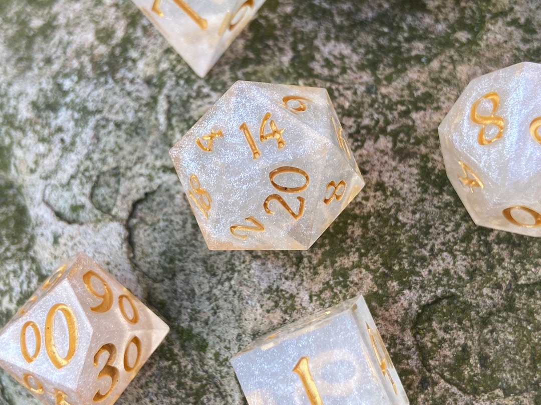 Satin Silver Dice Set for Dnd 7 Piece Sharp Edge Resin Dice Set ...