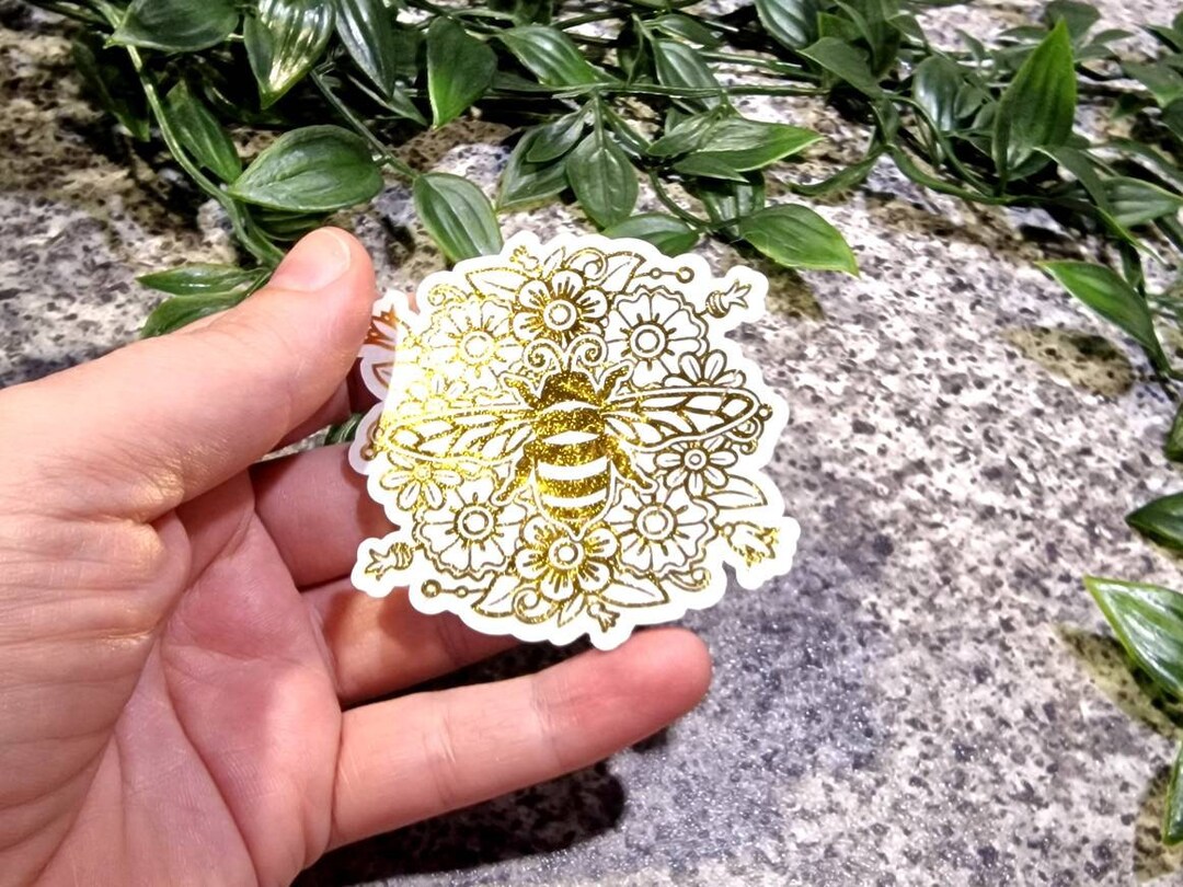 Bee Transparent Vinyl Sticker, With Gold Foil - Etsy