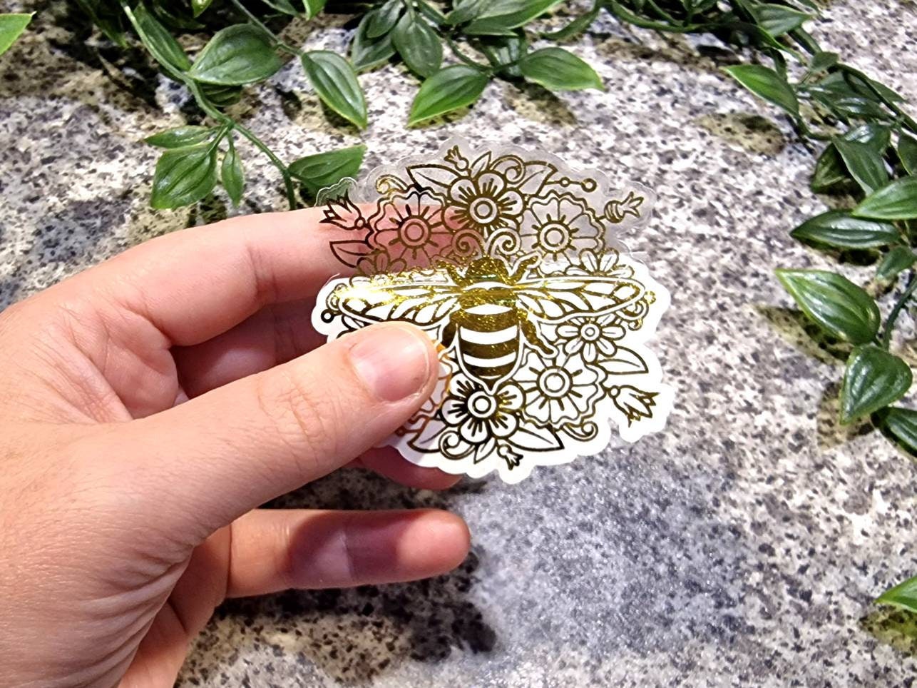 Bee Transparent Vinyl Sticker, With Gold Foil - Etsy