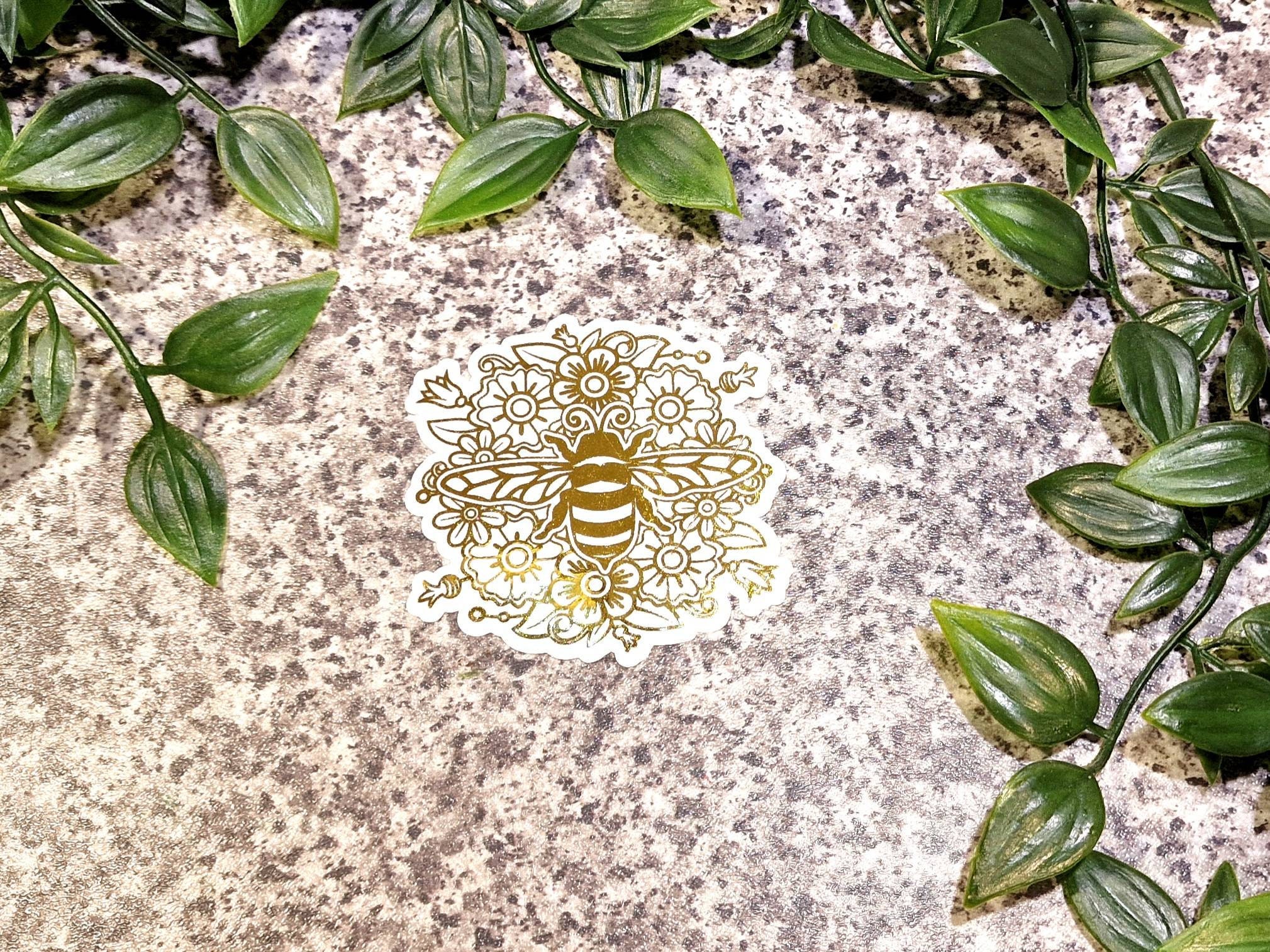 Bee Transparent Vinyl Sticker, With Gold Foil - Etsy