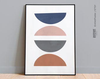 Mid Century Modern Printable Wall Art Navy Brown Gray Geometric ...
