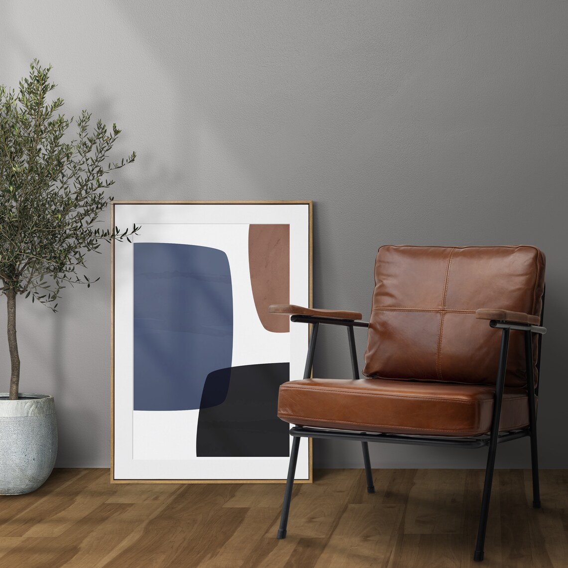 Mid Century Modern Printable Wall Art Navy Brown Gray - Etsy