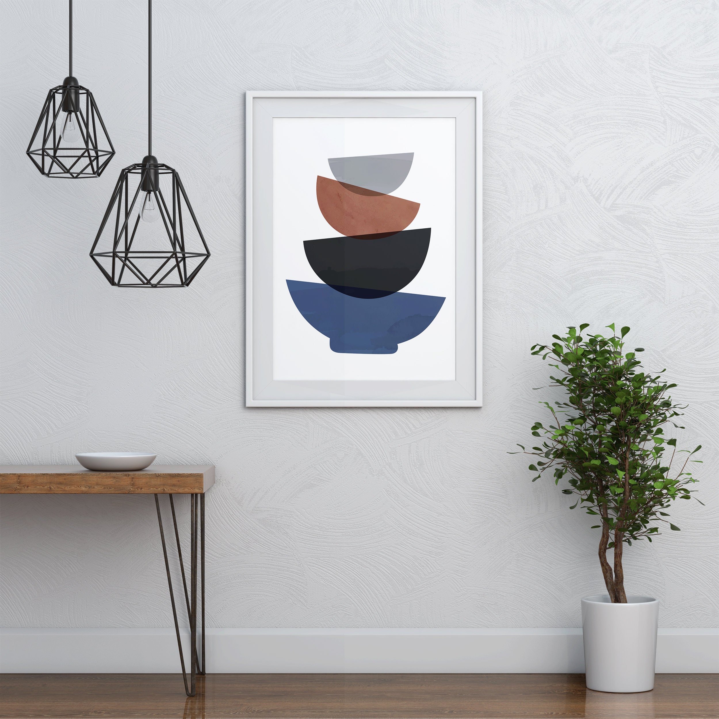 Mid Century Modern Printable Wall Art Navy Brown Gray Geometric ...