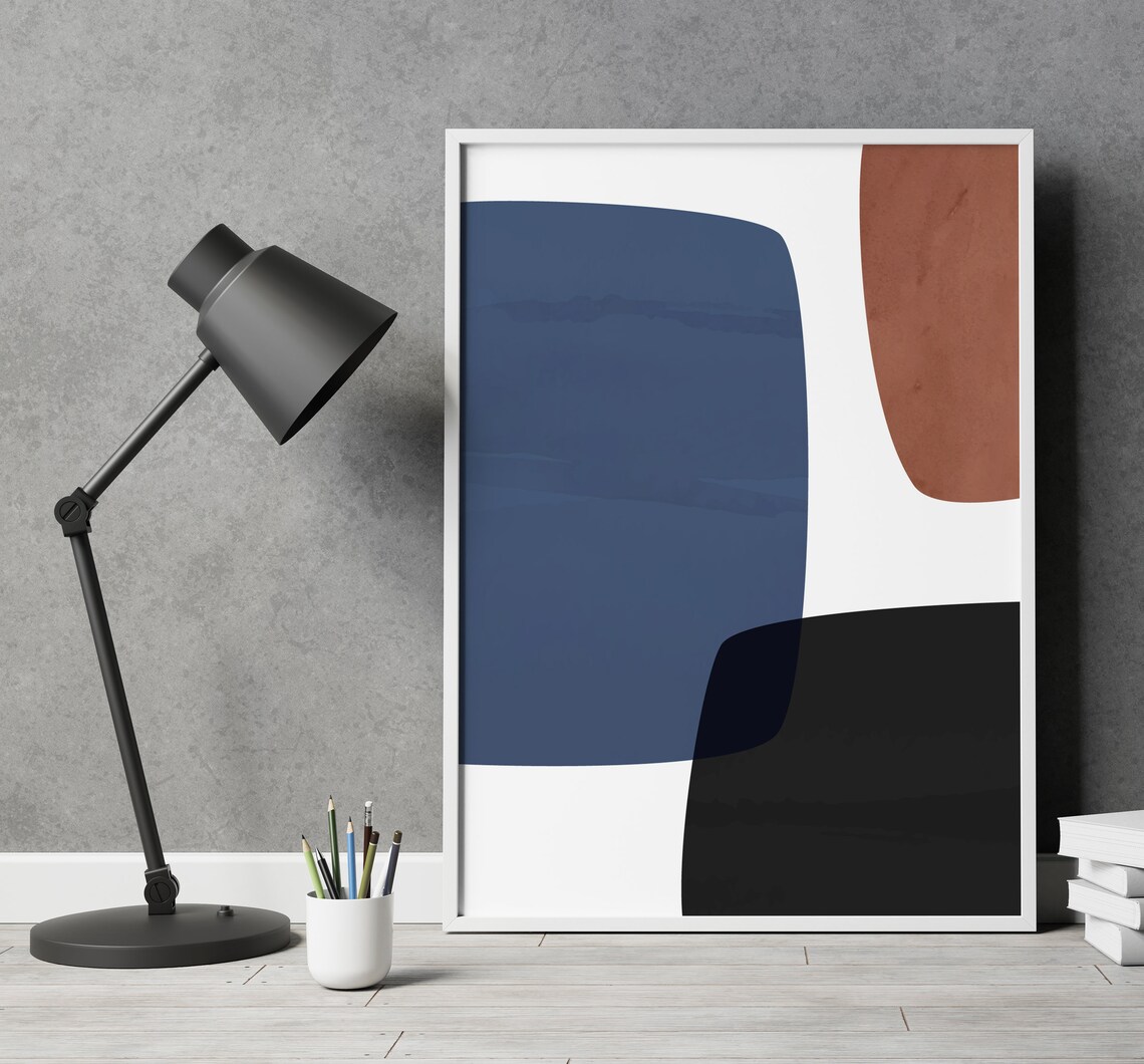 Set of 3 Mid Century Modern Printable Wall Art Navy Brown Gray - Etsy
