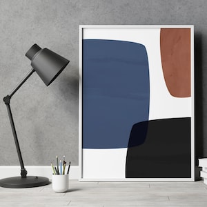 Set of 3 Mid Century Modern Printable Wall Art Navy Brown Gray - Etsy