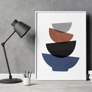 Set of 3 Mid Century Modern Printable Wall Art Navy Brown Gray - Etsy