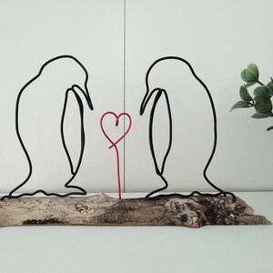 Handmade Wire Penguin Pair on Driftwood, Penguin Lover Gift - Etsy UK