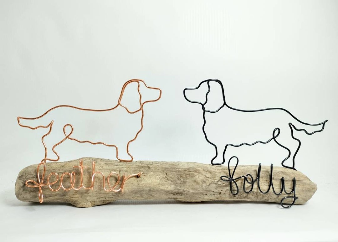Pair of Wire Dogs / Cats on Wood, Personalised Gifts for Pet Lovers ...
