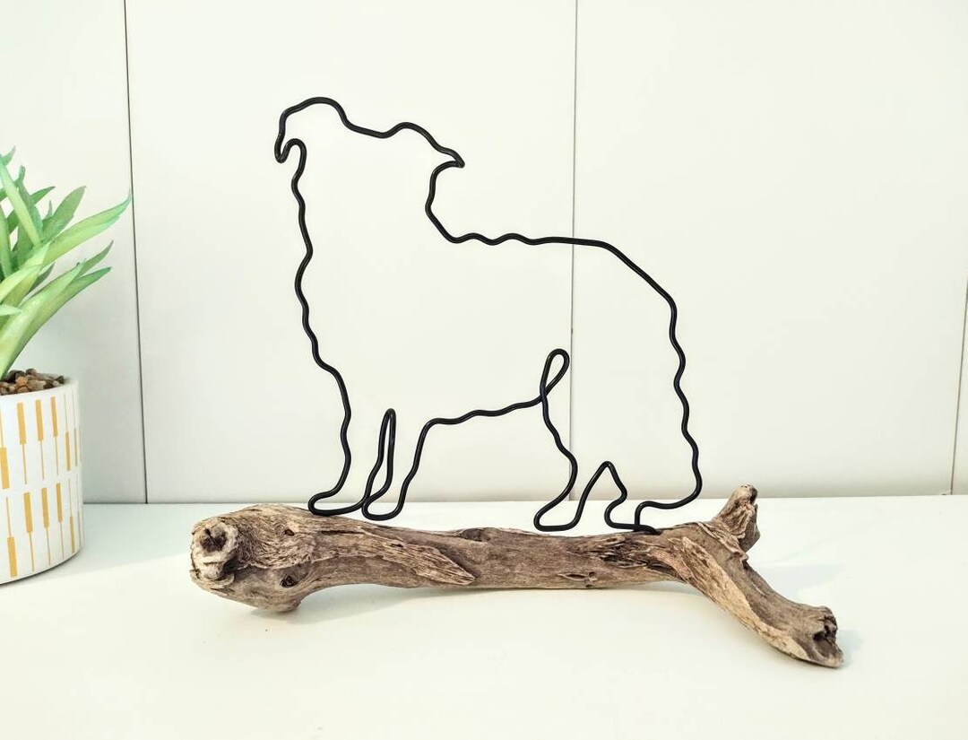 Handmade Wire Border Collie on Driftwood, Home Decor, Dog Gifts, Wire ...