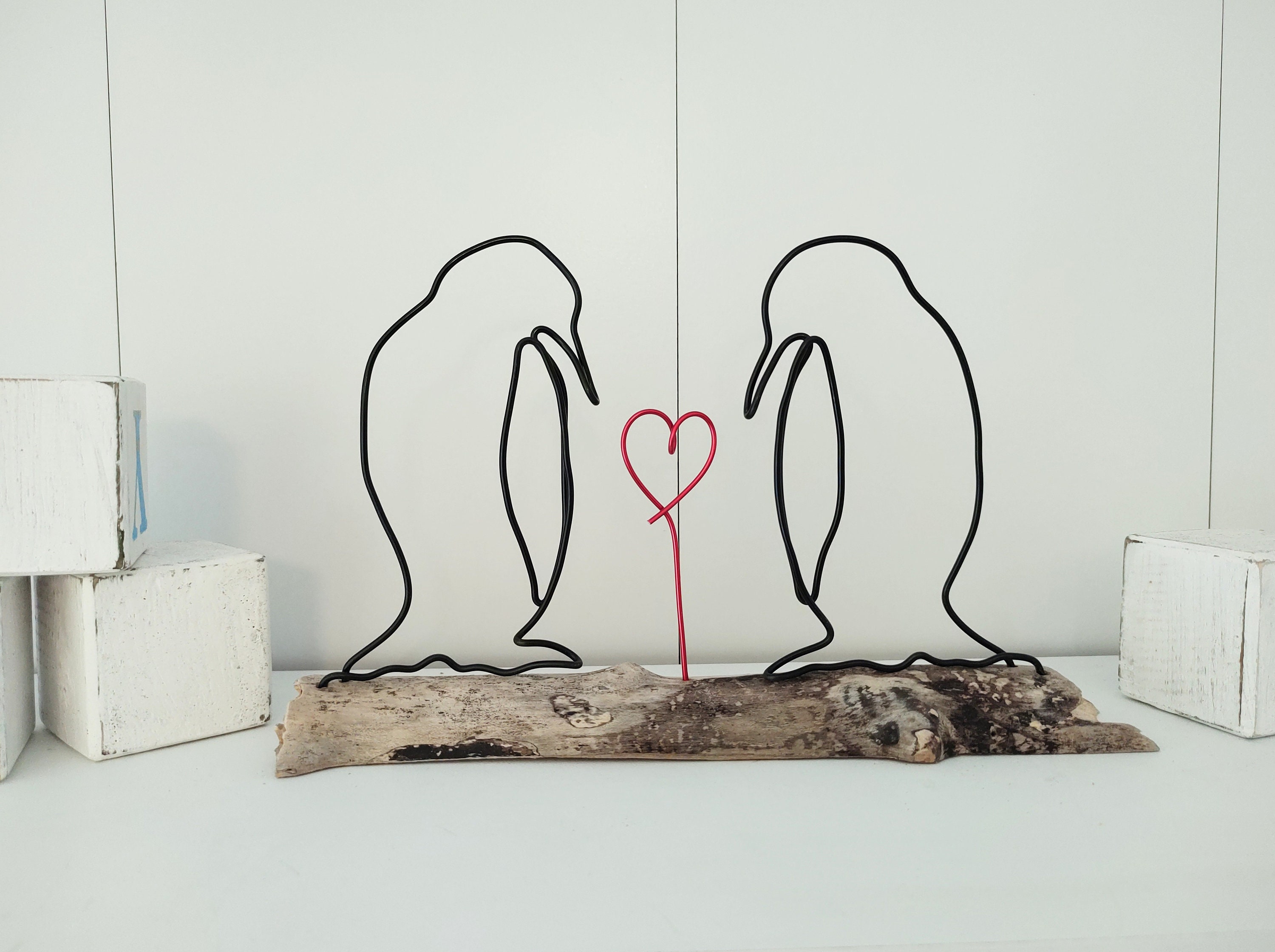 Handmade Wire Penguin Pair on Driftwood Home Decor Penguin - Etsy UK