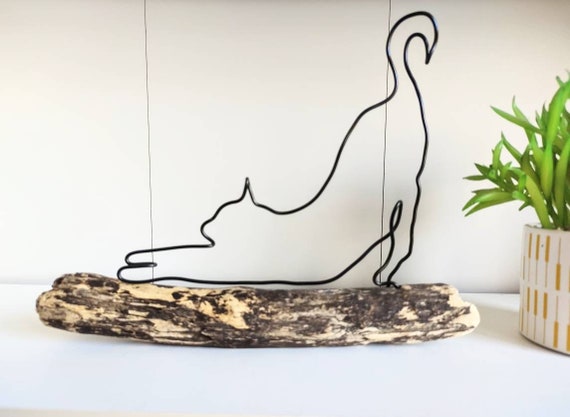 Handmade Wire Cat on Driftwood Home Decor Cat Gifts Wire | Etsy