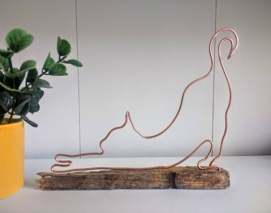 Handmade Wire Cat on Driftwood Home Decor Cat Gifts Wire | Etsy