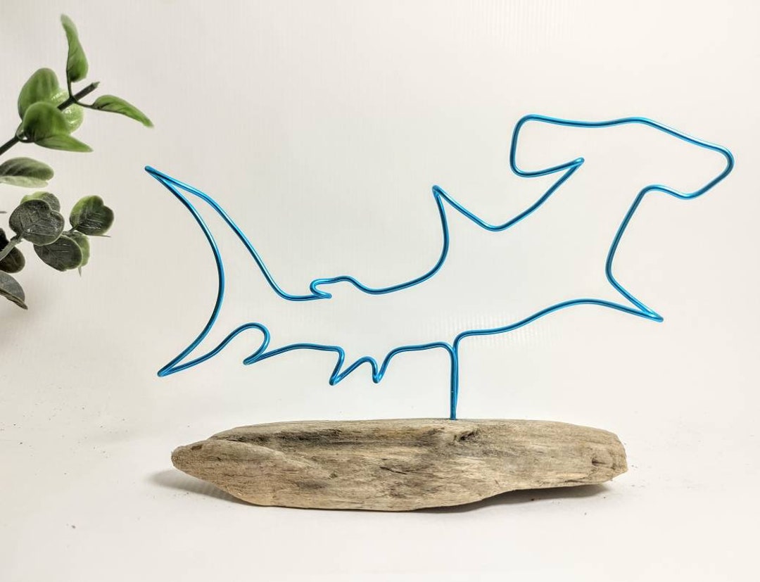 Handmade Wire Hammerhead Shark on Driftwood, Home Decor, Shark Gifts ...