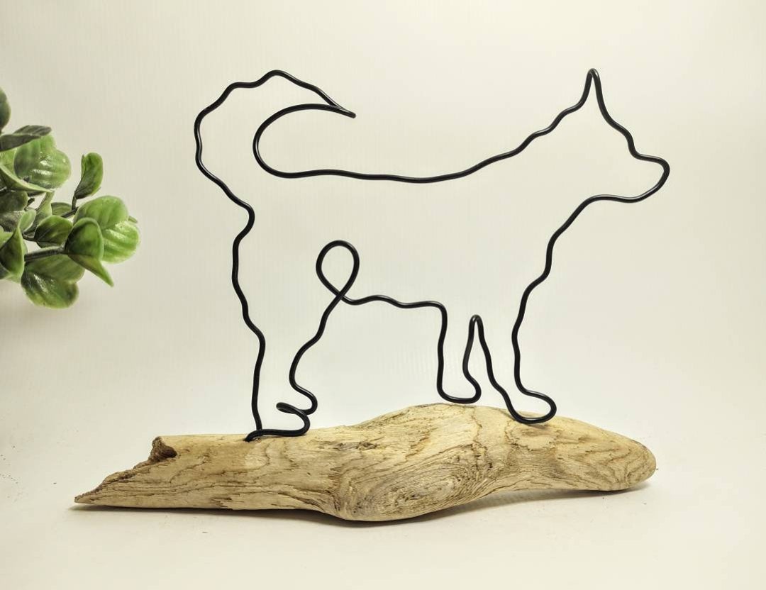 Handmade Wire Husky on Driftwood, Home Decor, Dog Gifts, Wire Art ...