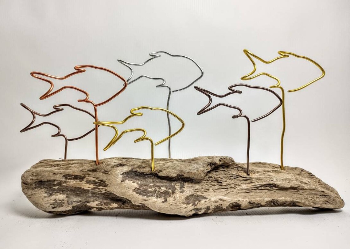 Handmade Wire Fish on Driftwood School of Fish Shoal Home | Etsy