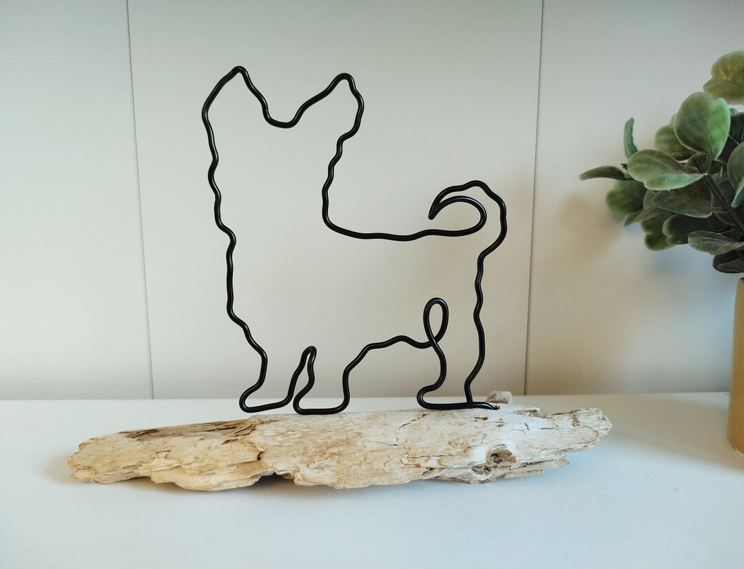 Handmade Wire Yorkshire Terrier Sculpture on Driftwood, Personalized ...