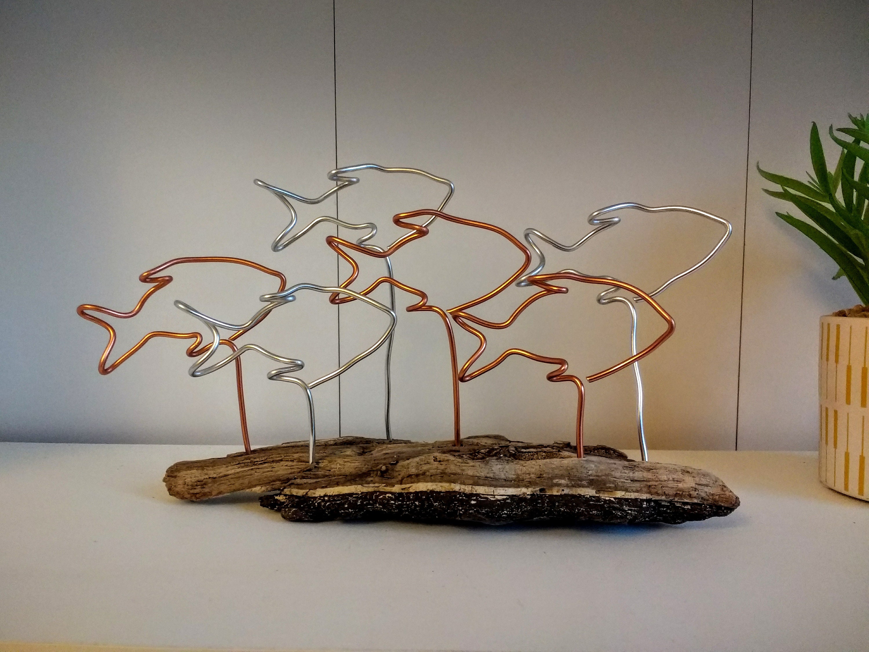Handmade Wire Fish on Driftwood School of Fish Shoal Home | Etsy