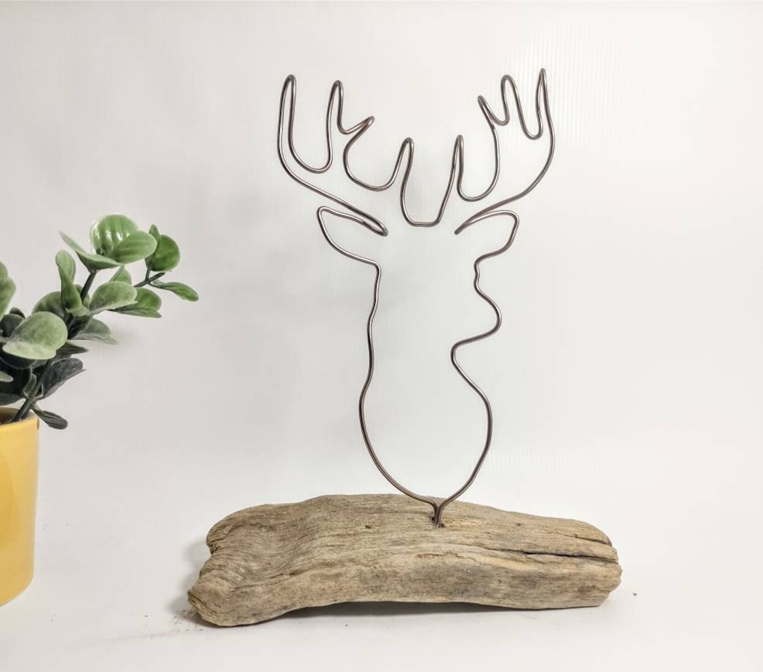 Handmade Wire Stag Head On Driftwood, Home Decor, Stag Gifts, Wire Art ...