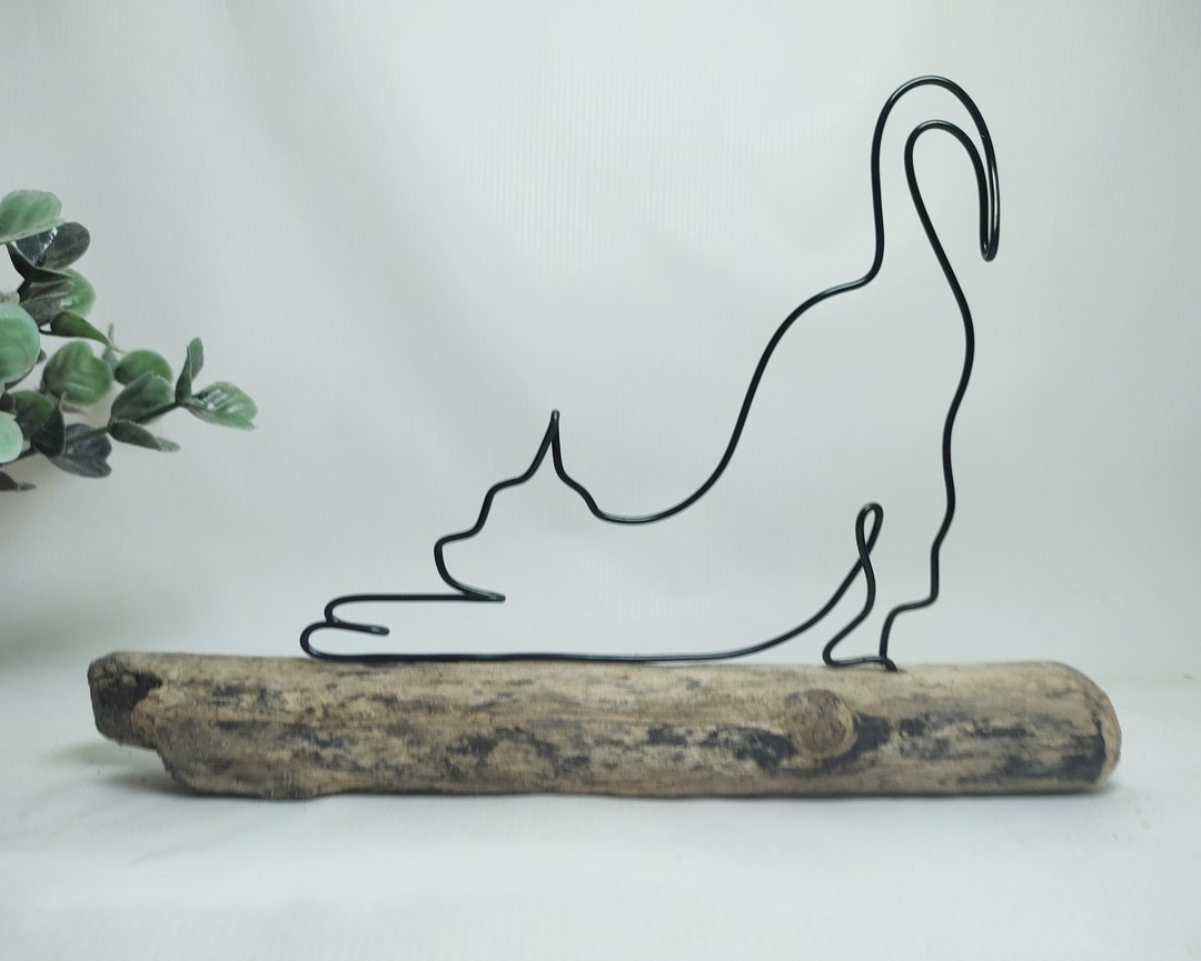 Handmade Wire Cat on Driftwood, Home Decor, Cat Gifts, Wire Art ...