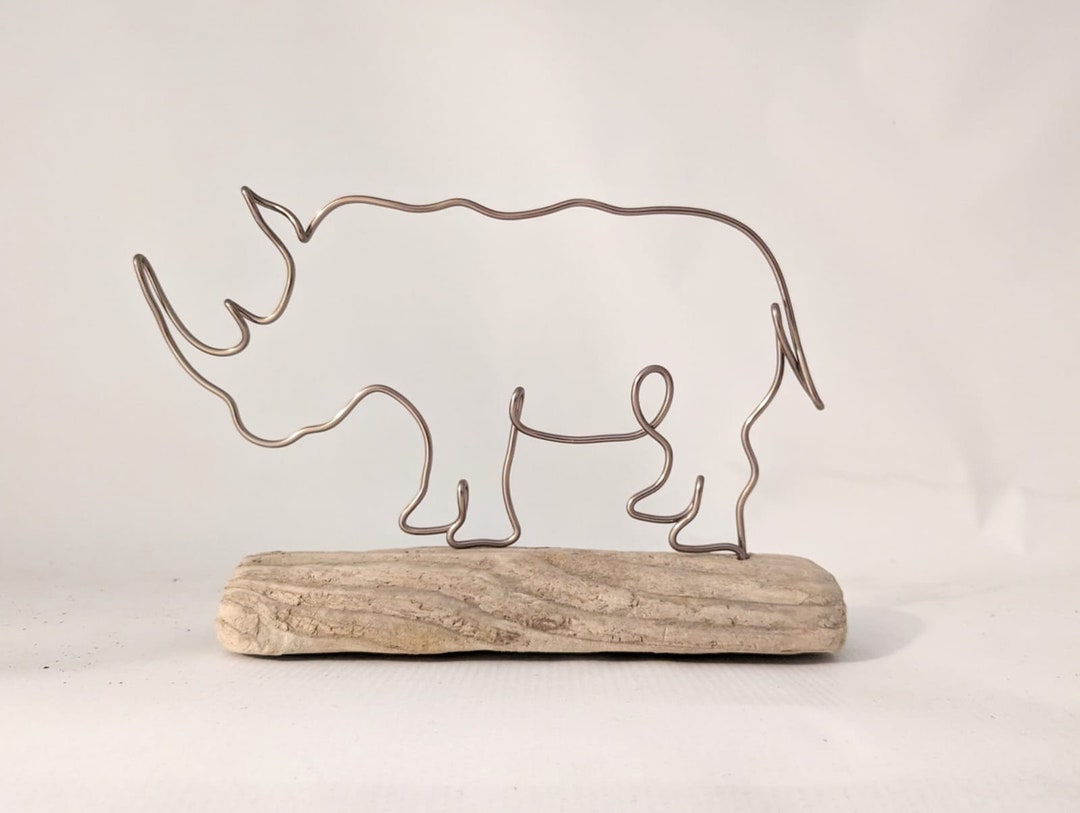 Handmade Wire Rhino on Driftwood: Personalised Rhinoceros Gifts - Etsy