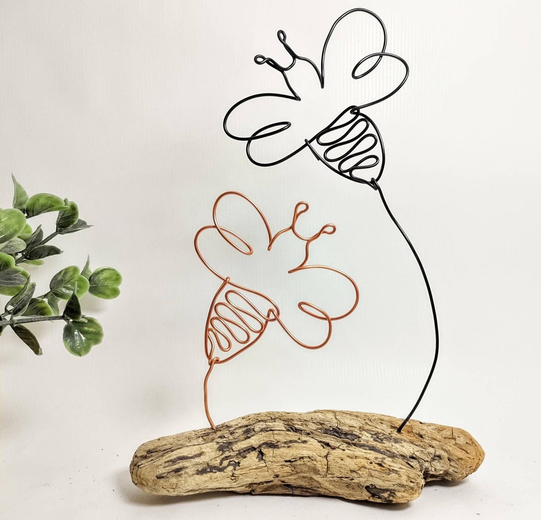 Handmade Wire Bees on Driftwood, Home Decor, Bee Gifts, Wire Art ...