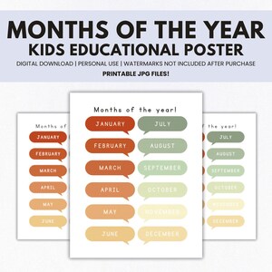 Months of the Year Printable, Months Poster for Kids, Educational ...