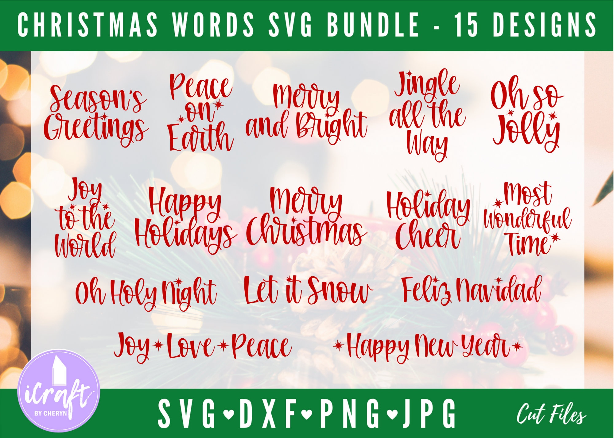 Christmas Words Bundle SVG Christmas Bundle SVG Winter - Etsy