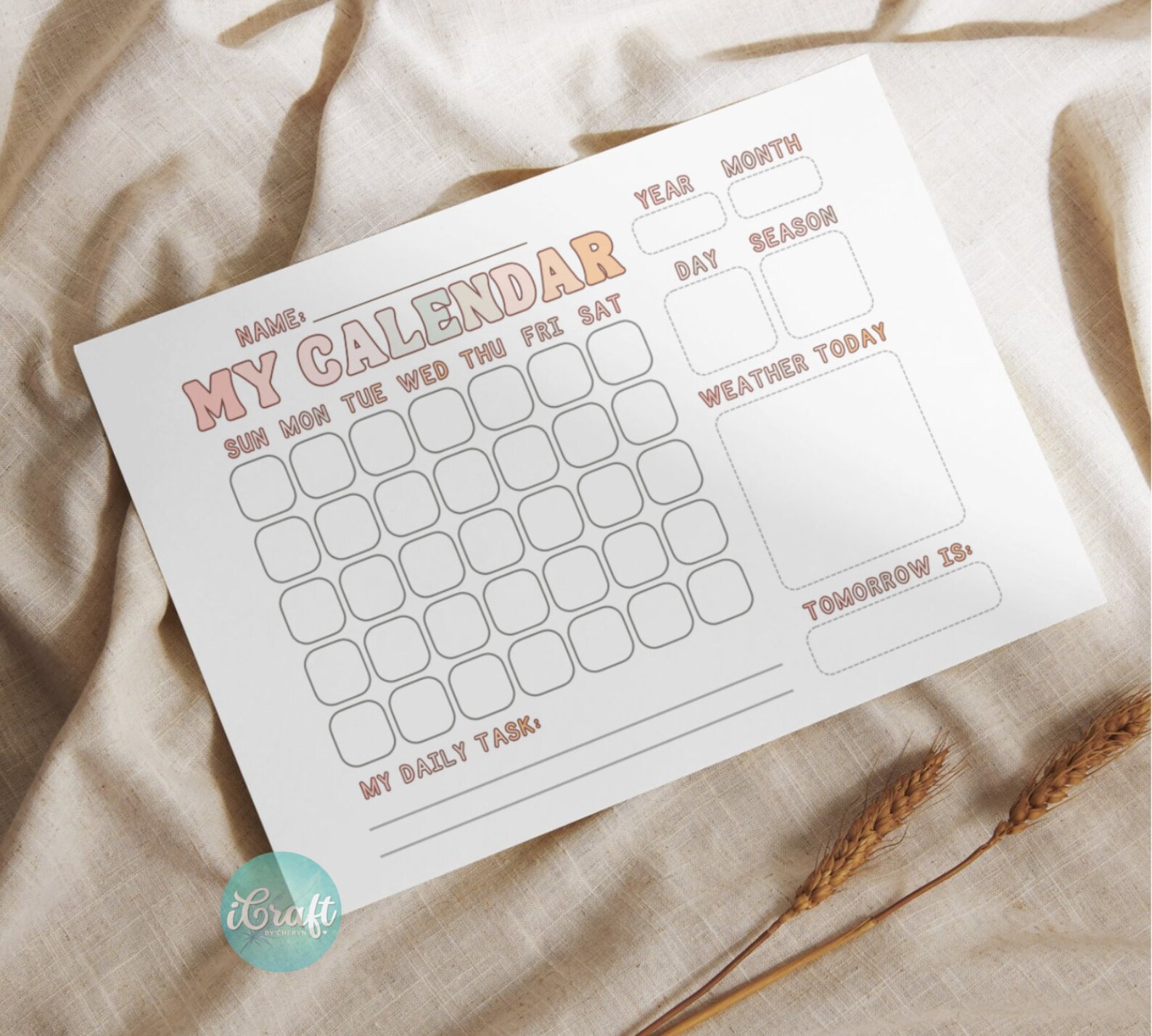 Daily Calendar Printable, My Calendar for Kids, Kids Planner Printable ...