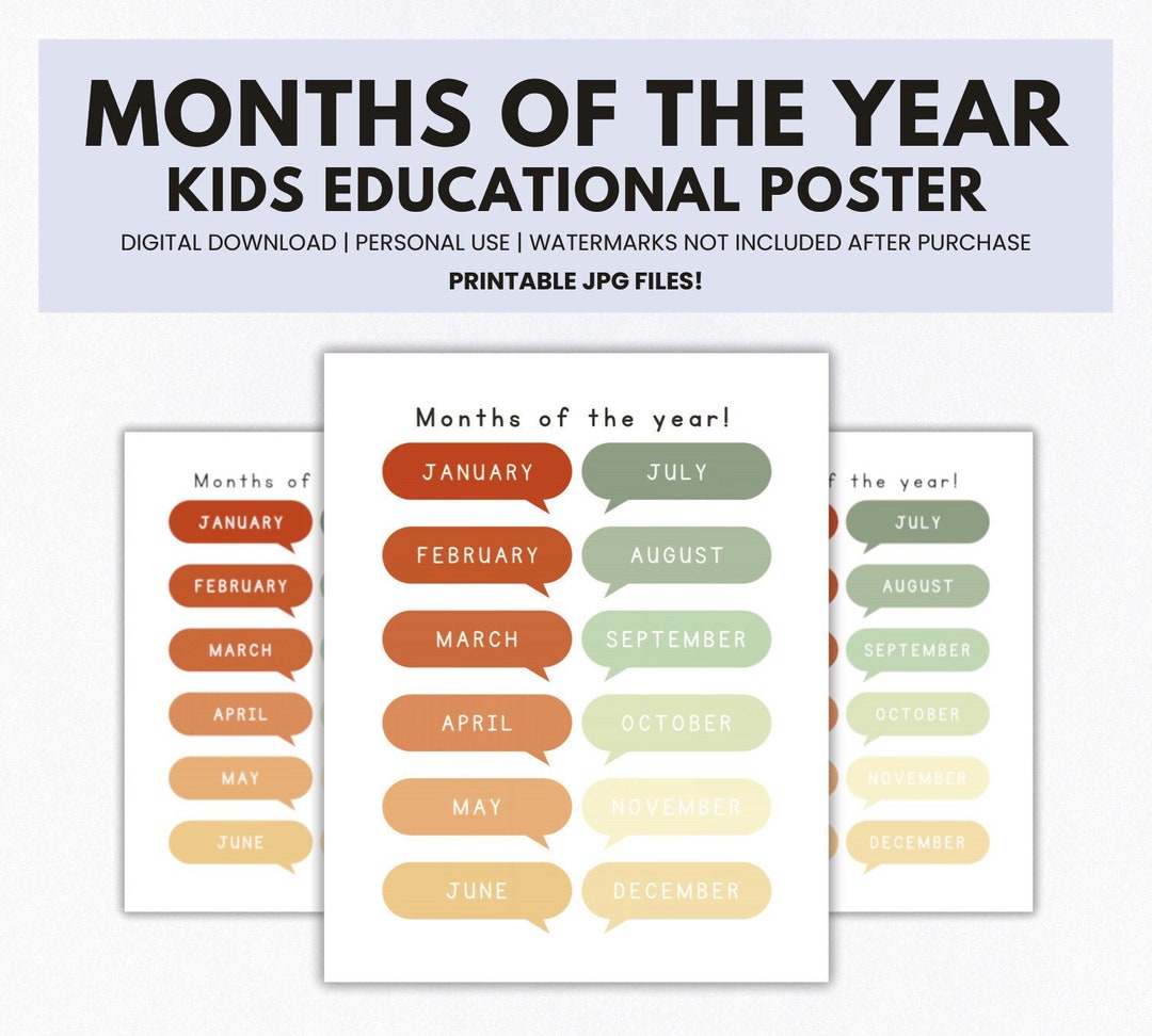 Months of the Year Printable, Months Poster for Kids, Educational ...