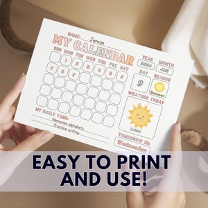 Daily Calendar Printable, My Calendar for Kids, Kids Planner Printable ...