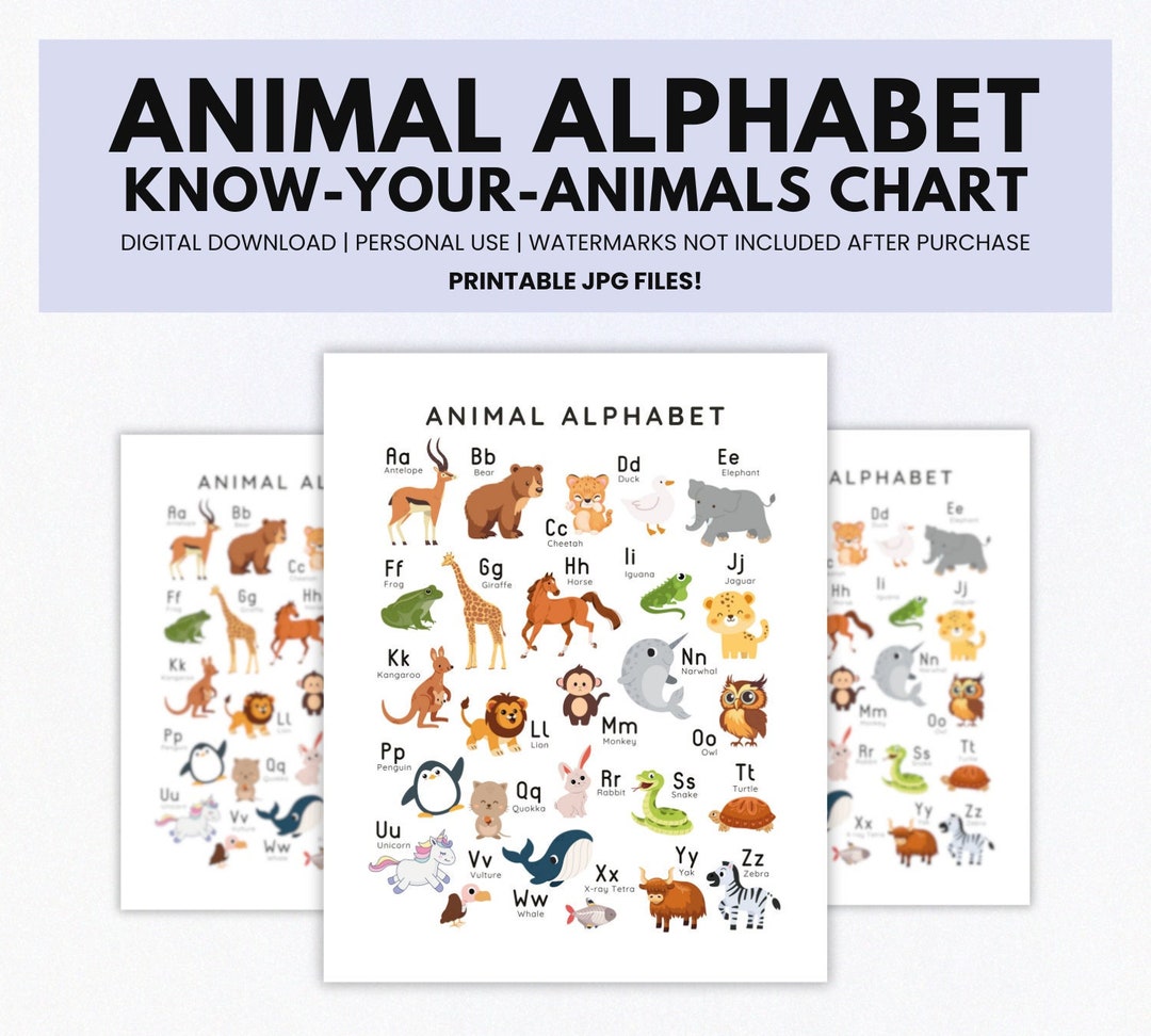 Animal Alphabet Printable, Animal Alphabet Chart, Animals Poster ...