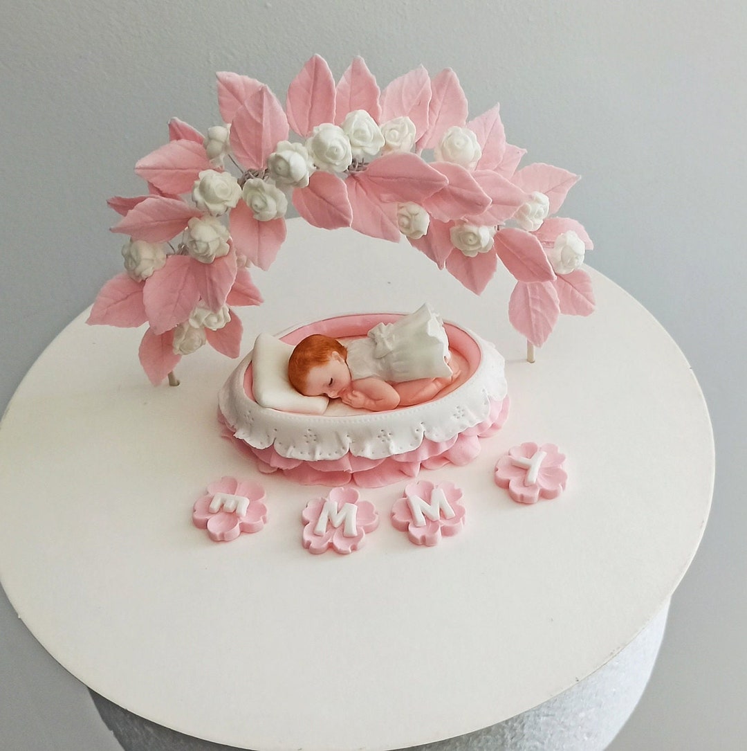 Arch of Pink Flowers Cake Topper Christening Topper Girl Cake Topper ...