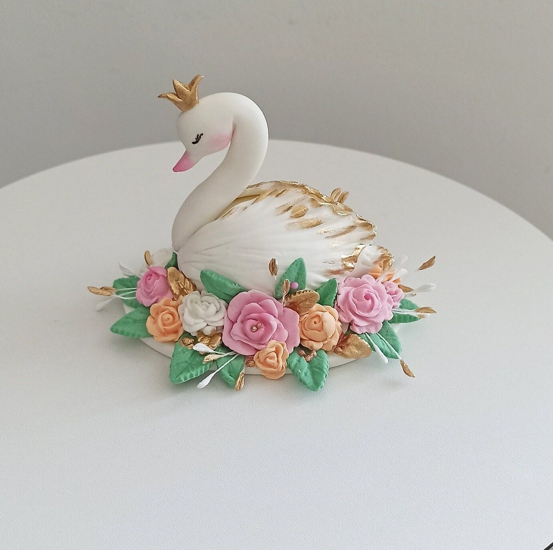 Swan With Crown Cake Topper Wedding Swans Sugar Paste Handmade Swans ...