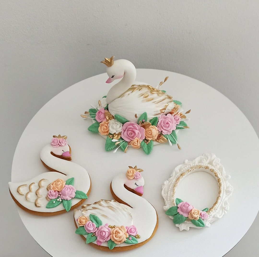 Swan With Crown Cake Topper Wedding Swans Sugar Paste Handmade - Etsy