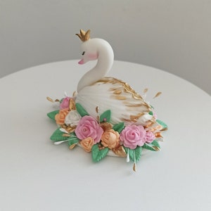Swan With Crown Cake Topper Wedding Swans Sugar Paste Handmade Swans ...