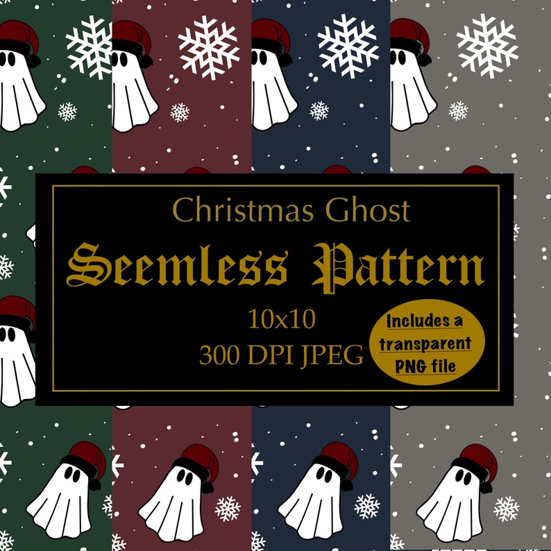 4 Seamless Christmas Ghost Patterns | Spooky Holiday Digital Paper ...