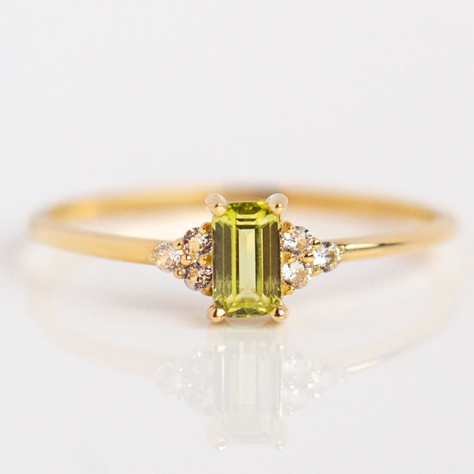 Peridot Baguette Ring-14k Yellow Gold Peridot Ring-statement - Etsy