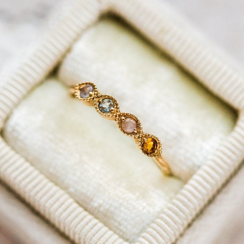 Pastel Earth Fire Water Wind Ring-multi Stone Gold Ring-14k Solid Gold ...