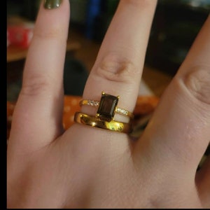 Emerald Cut Smoky Quartz Ring-14k Gold Smoky Quartz Ring-silver Smoky ...