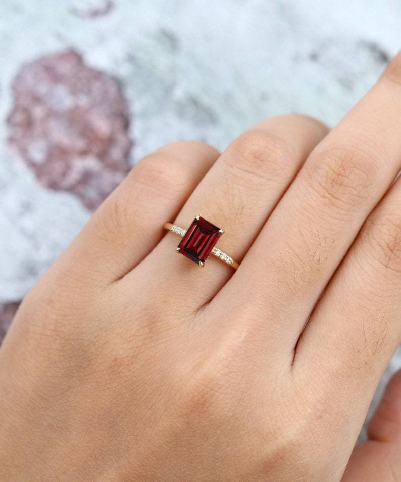 Red Garnet Ring 14K Solid Gold Ring Vintage Ring Engagement Ring ...