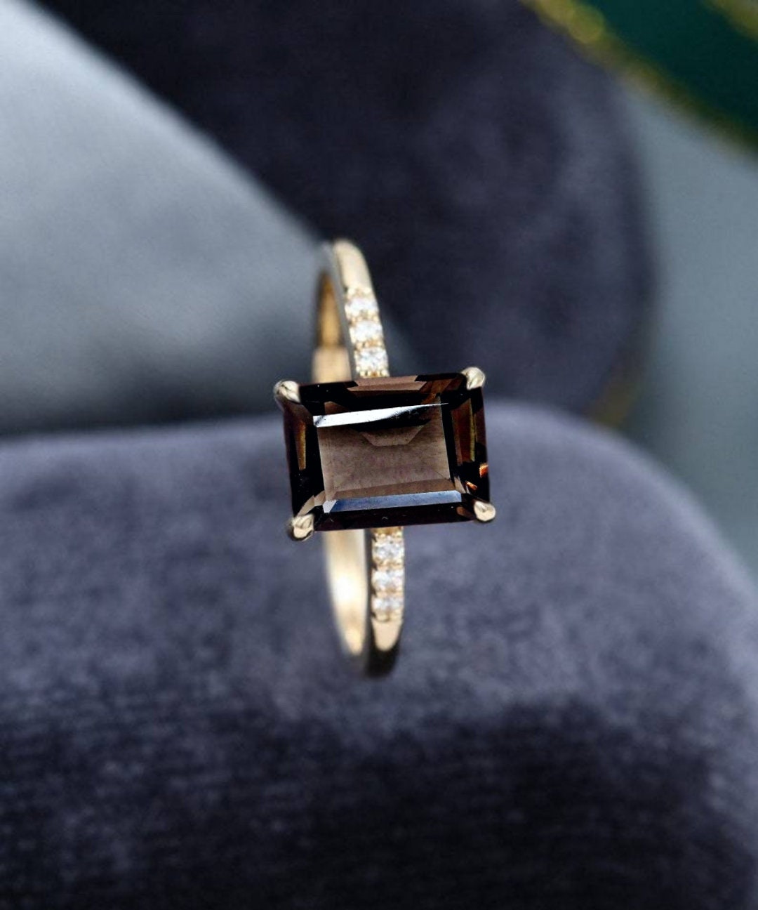 Emerald Cut Smoky Quartz Ring-14k Gold Smoky Quartz - Etsy