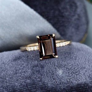 Emerald Cut Smoky Quartz Ring-14k Gold Smoky Quartz Ring-silver Smoky ...