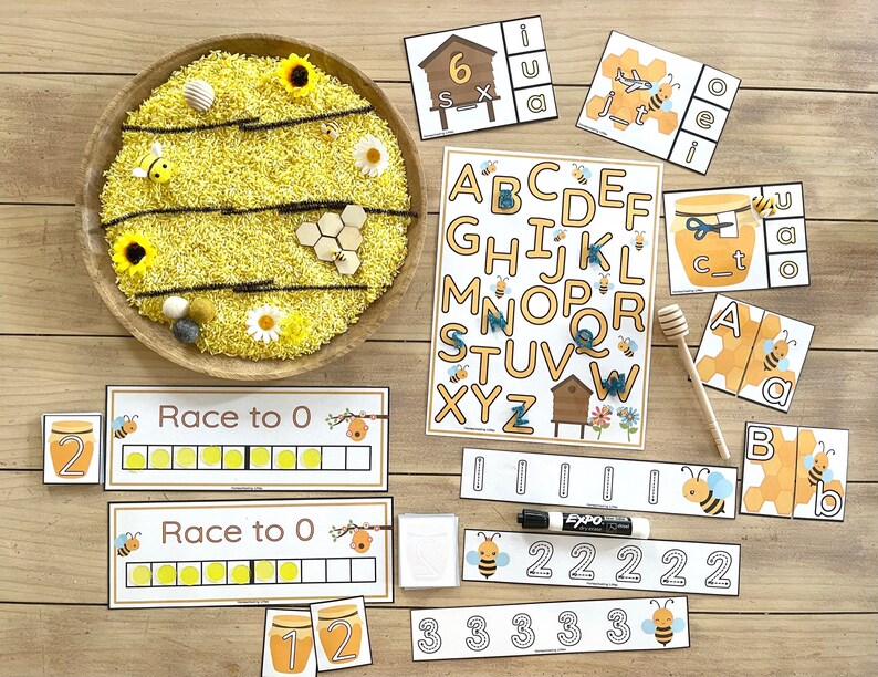 Bee Printables for Prek and Elementary, Bee Bundle, Phonics and Math ...