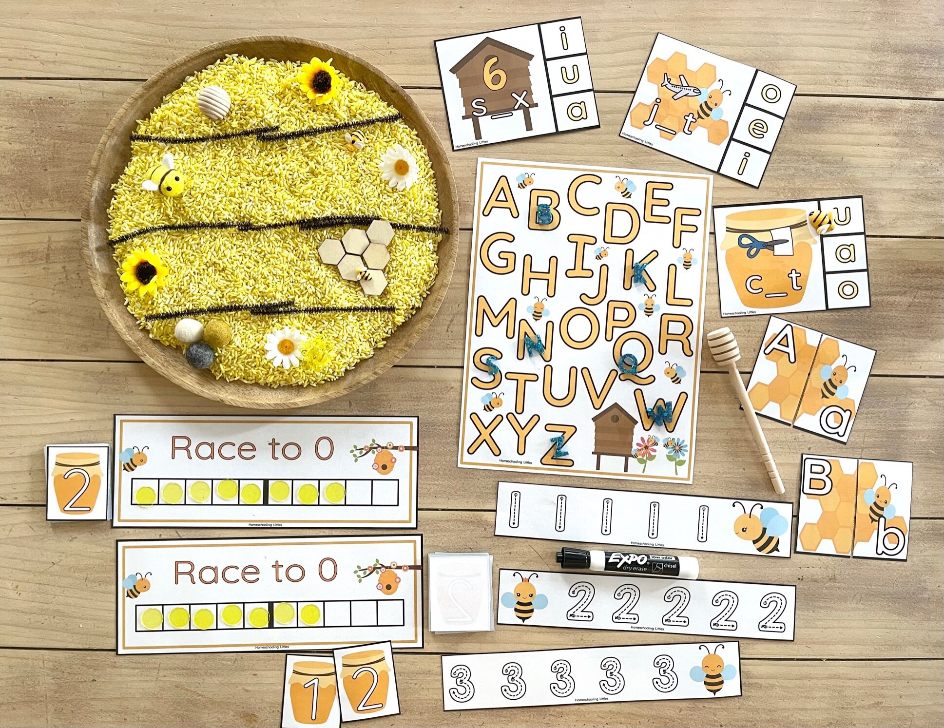 Bee Printables for Prek and Elementary, Bee Bundle, Phonics and Math ...
