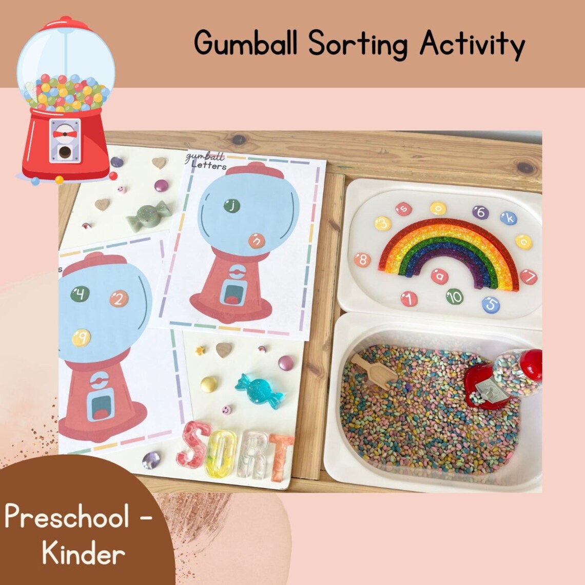 Letter and Number Sort, Gumball Preschool Activity, Play-based Learning ...