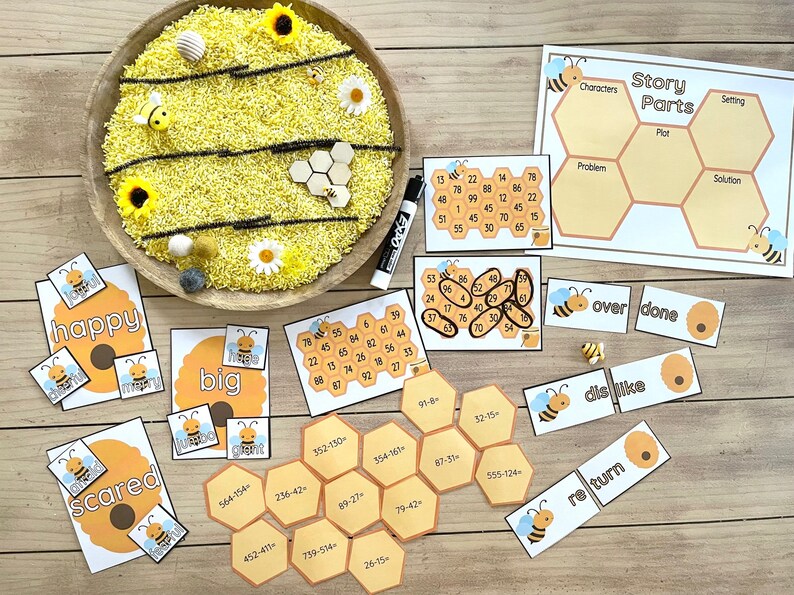 Bee Printables for Prek and Elementary, Bee Bundle, Phonics and Math ...