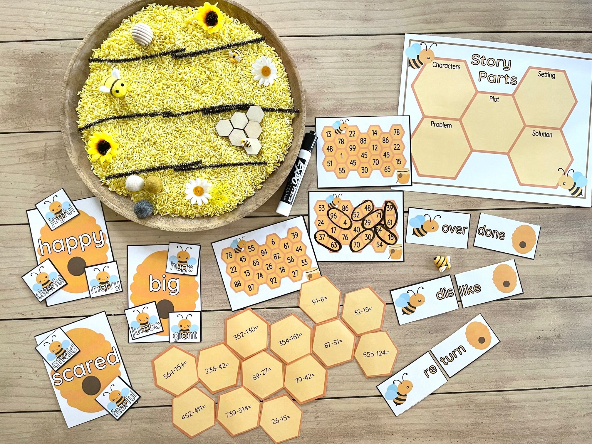 Bee Printables for Prek and Elementary, Bee Bundle, Phonics and Math ...