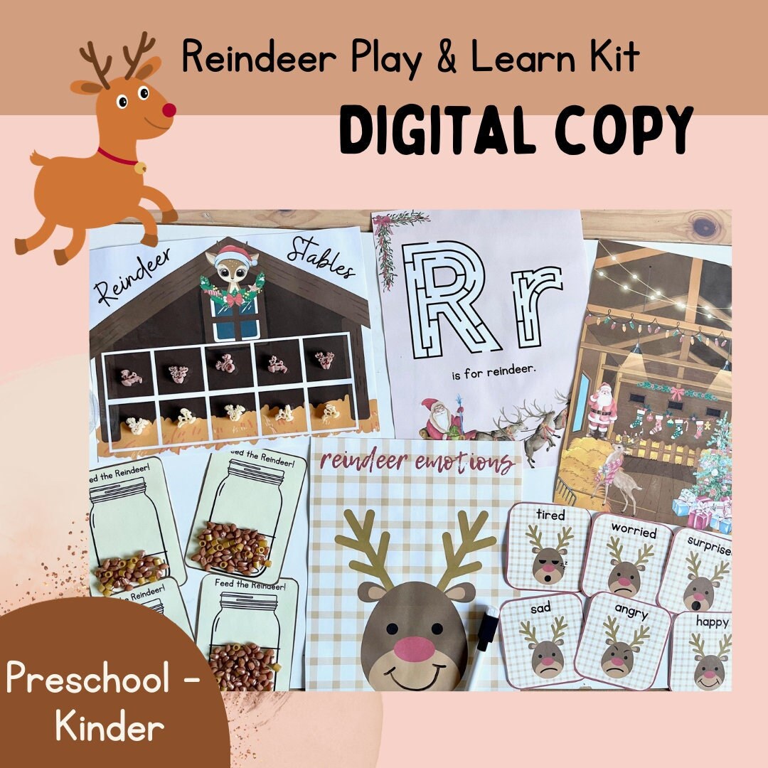 Reindeer Play and Learn DIGITAL PRINTS ; Christmas Sensory Kit ...